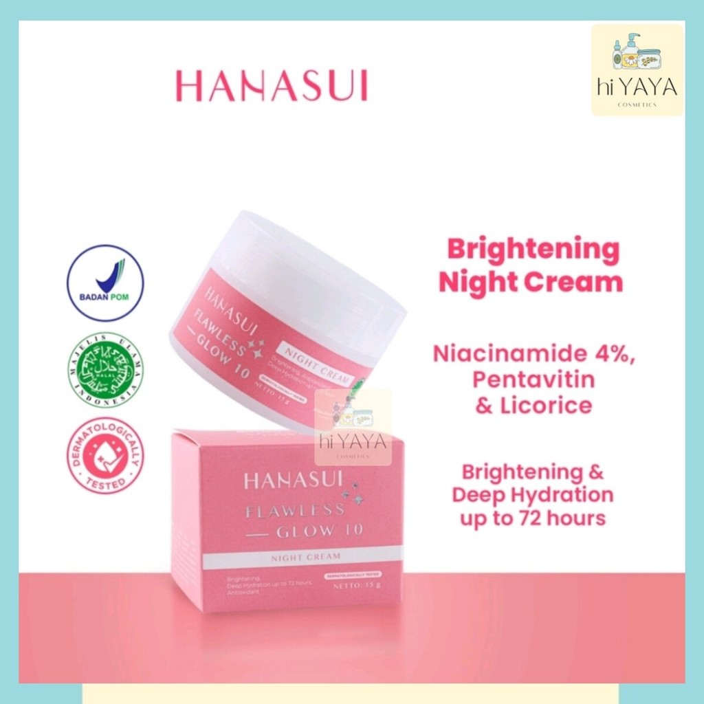 Jual HANASUI Flawless Glow 10 Night Cream 15 gr | Brightening Night ...