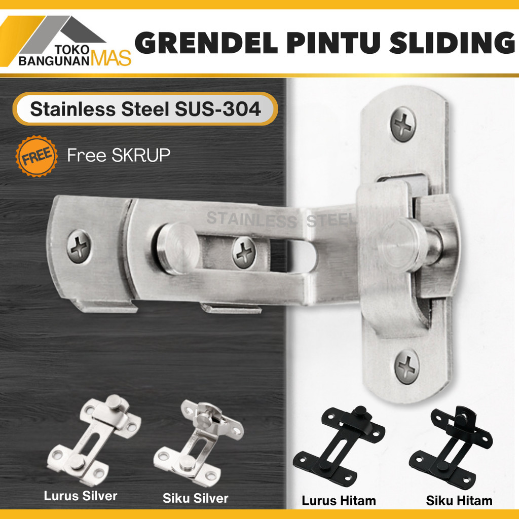 Jual Grendel Sliding Stainless SUS-304 Grendel Pintu Geser 180 derajat ...