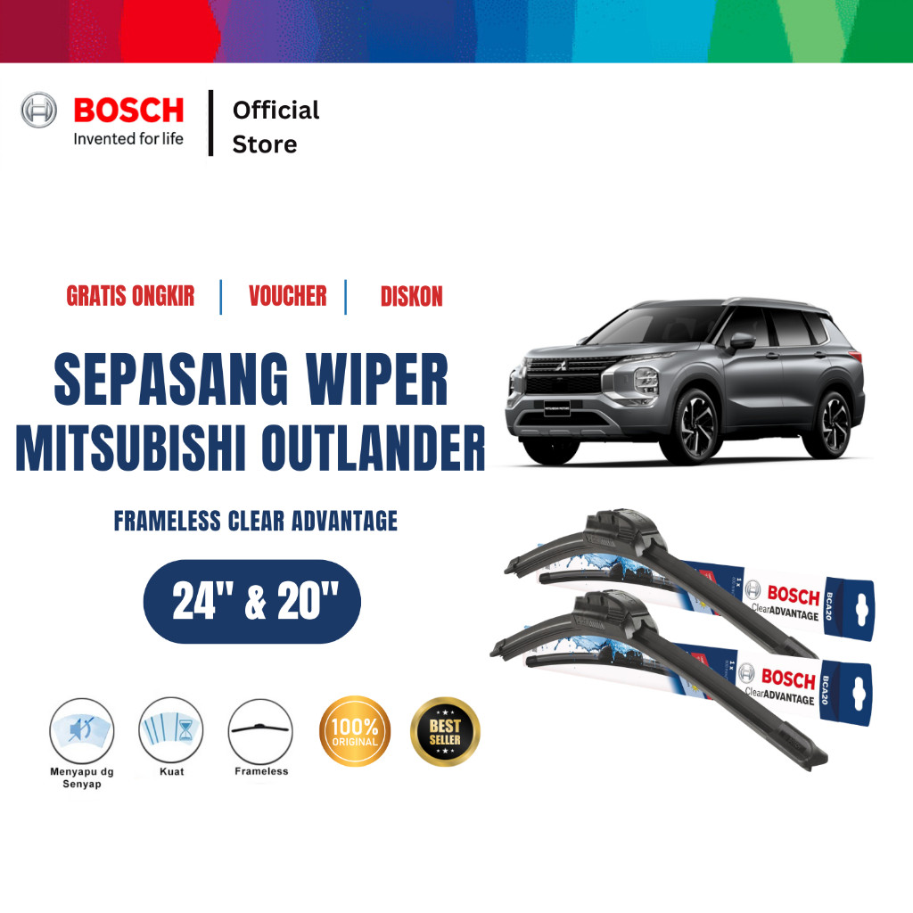 Jual Bosch Sepasang Wiper Mobil Mitsubishi Outlander Frameless Clear Advantage 24 dan 20 Inci ...