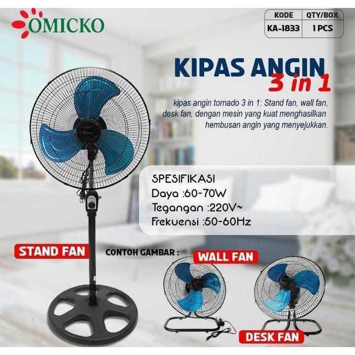 Jual Omicko Stand Fan Besi Tornado 3in1 KA-1833 Dinding Wall Meja Desk ...