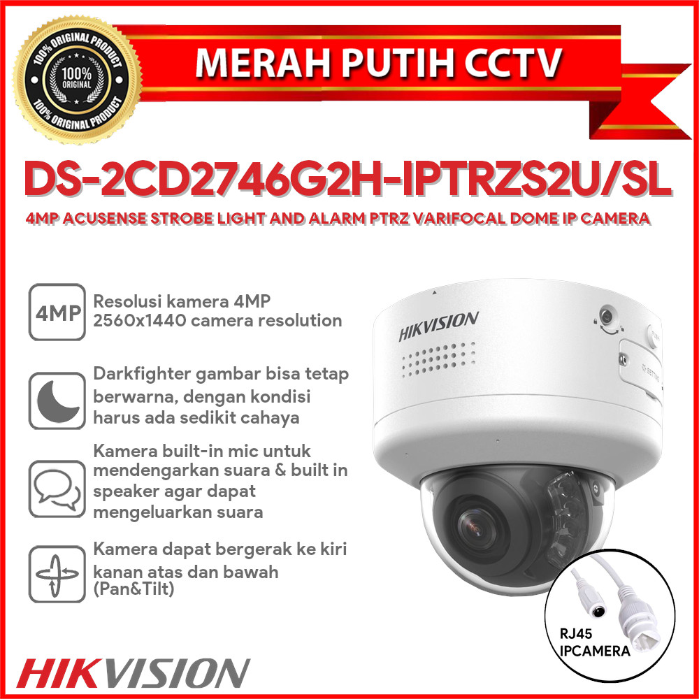 Jual HIKVISION DS-2CD2746G2H-IPTRZS2U/SL 4MP ACUSENSE STROBE LIGHT AND ALARM PTRZ VARIFOCAL DOME ...