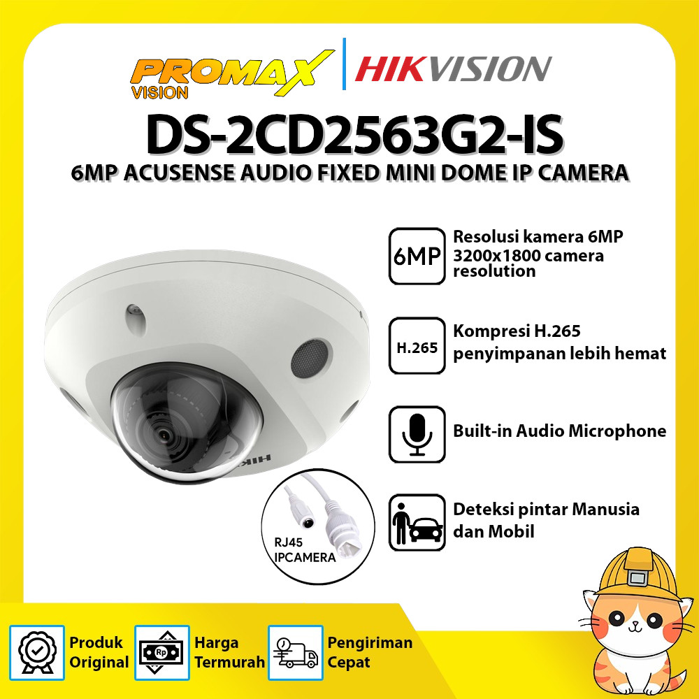 Jual HIKVISION DS-2CD2563G2-IS 6MP ACUSENSE AUDIO FIXED MINI DOME IP CAMERA | Shopee Indonesia