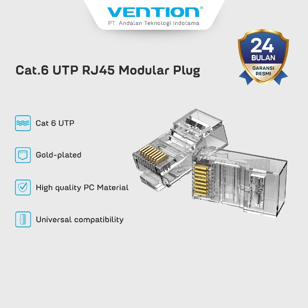 Jual Vention IDDR0 Connector LAN Cat 6 UTP RJ45 Modular Plug ...