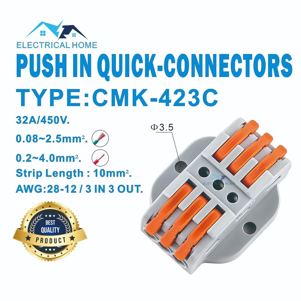 Jual Connector 3 x 3 Wire PUSH IN Terminal Block CMK-423C / Quick Wire Cable Connectors With Fix ...