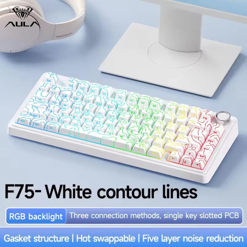 Jual F75 AULA Keyboard Wireless Bluetooth Mechanical Keyboard 75% Layout OEM Profile Gasket ...