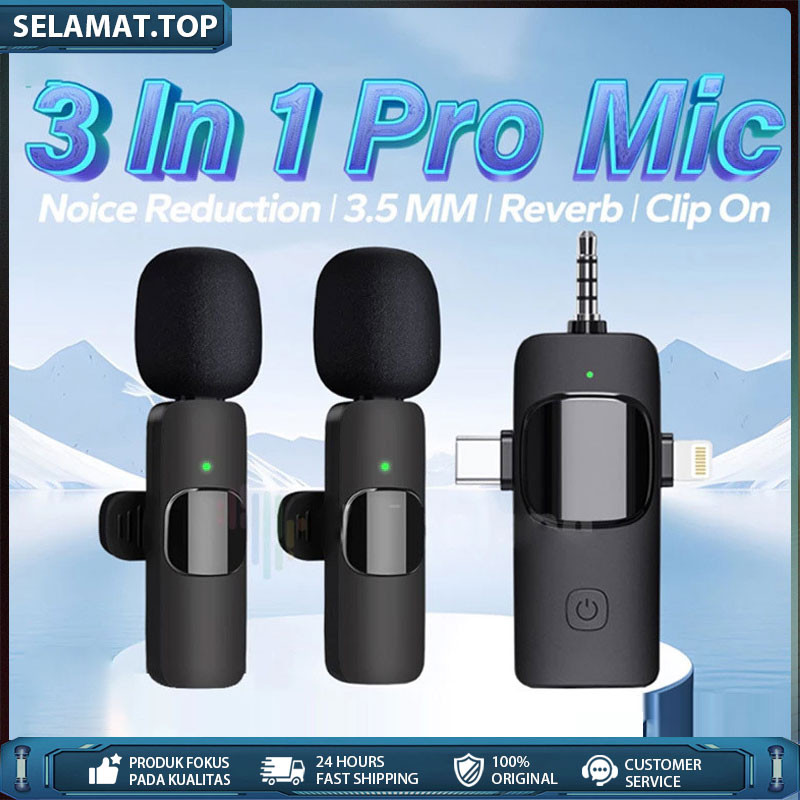 Jual 3 In 1 Pro Mic 3.5mm Mikrofon Nirkabel Lavalier Mic Portabel Audio ...
