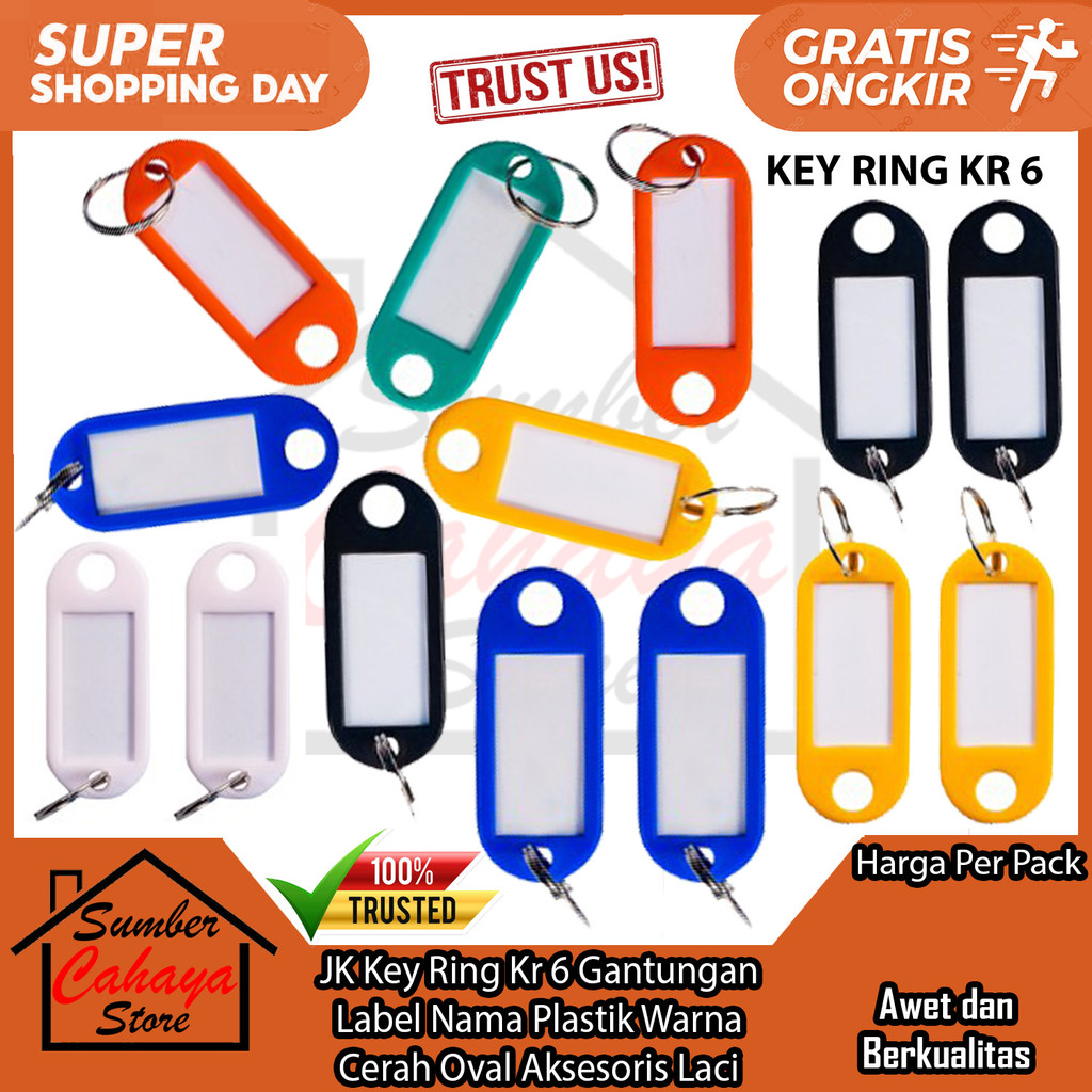 Jual JK Key Ring Kr 6 Gantungan Label Nama Warna Cerah Plastik Kuat ...