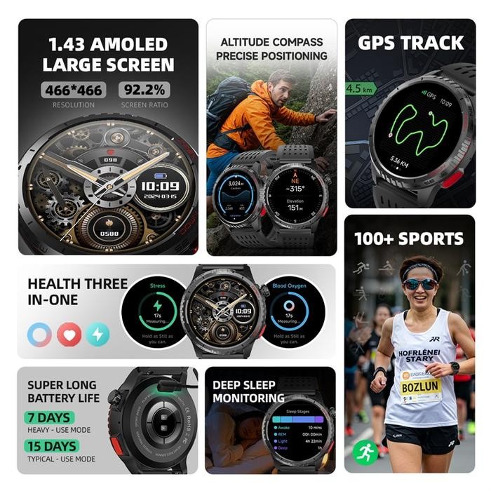 Jual 【Pita Baja Gratis】SKMEI B77 smartwatch pria | 1.43 inch AMOLED ...