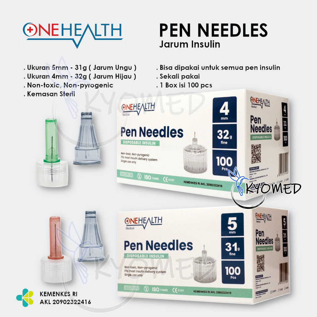 Jual 1 BOX isi 100Pcs - Jarum Insulin / Pen Needle ONEHEALTH 4mm-5mm ...