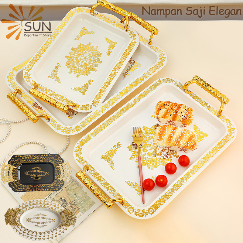 Jual 3PCS Nampan Gold Mewah Nampan Aesthetic Persegi Panjang Nampan ...