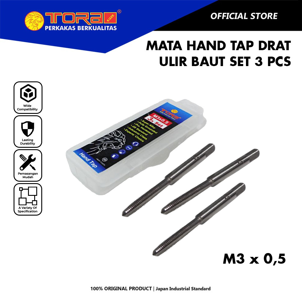 Jual TORA Mata Tap Ulir Baut Set 3 Pcs M3 x 0,5 - Hand Tap Drat Baut ...