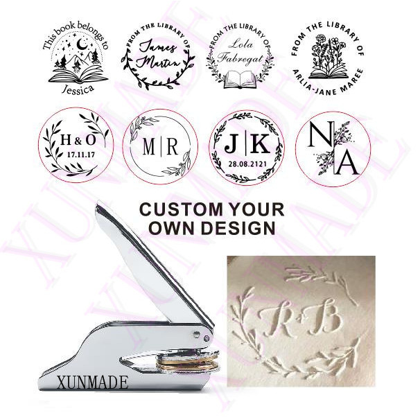Jual Custom Initials Embosser stamp,Book Embosser Personalized Wedding ...
