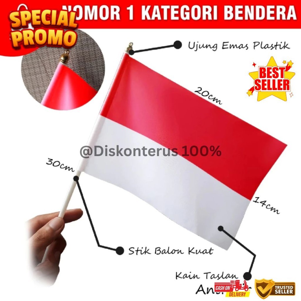 Jual (1pcs) Bendera Tangan/Bendera Pawai Kain Merah Putih Stik Pawai 17 ...