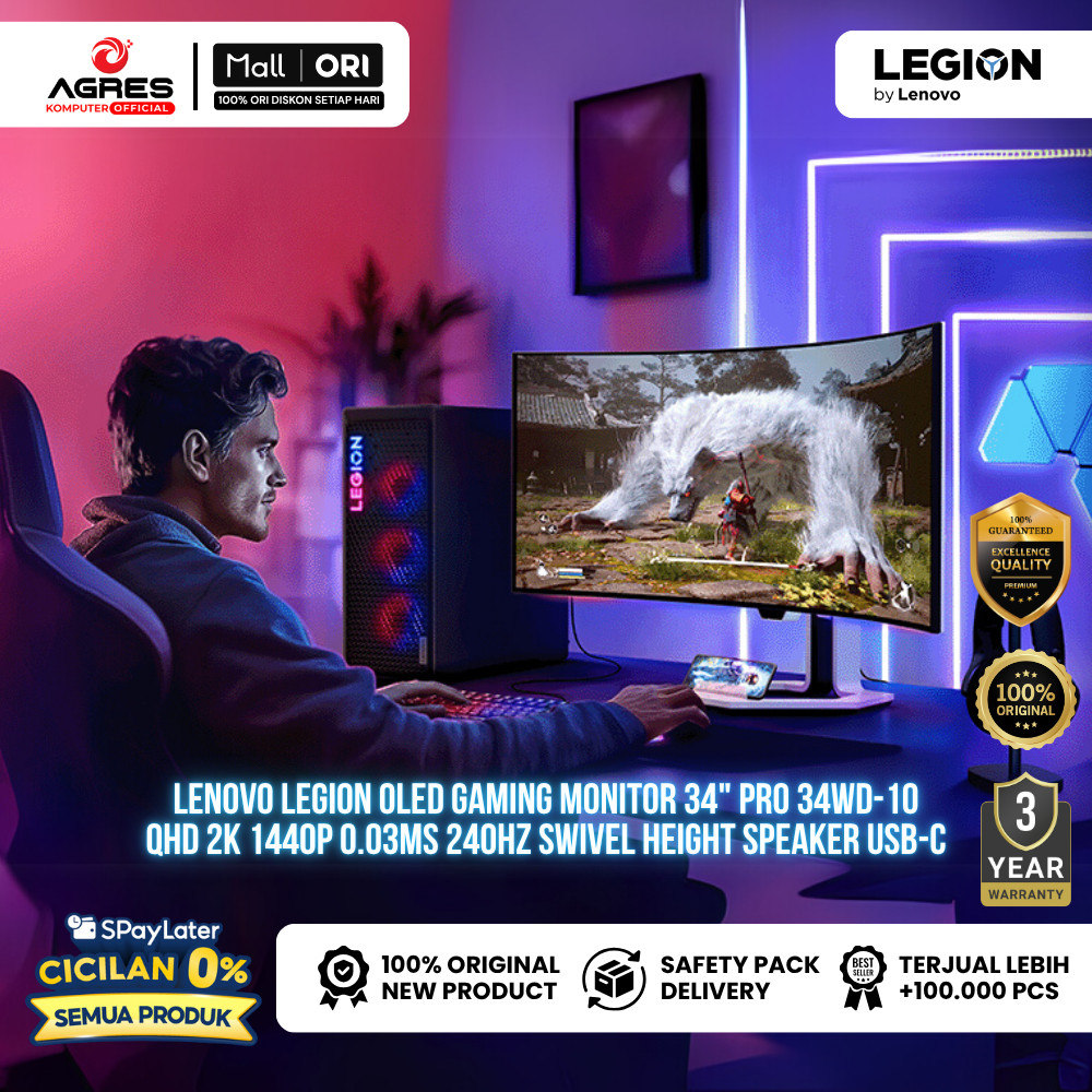 Jual LENOVO LEGION OLED GAMING MONITOR 34 INCH PRO 34WD-10 QHD 2K 1440P ...