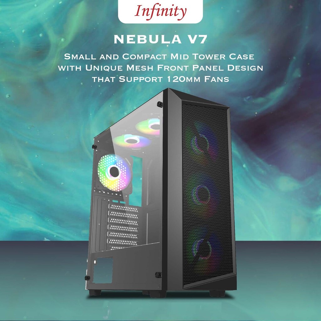 Jual Case INFINITY NEBULA V7 Black + 3 Fan 12cm RGB ATX Casing PC ...