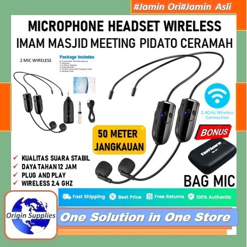 Jual Microphone Mic Clip On Wireless Imam Masjid Bando UHF 2.4G Mikrofon Telinga Jepit ...