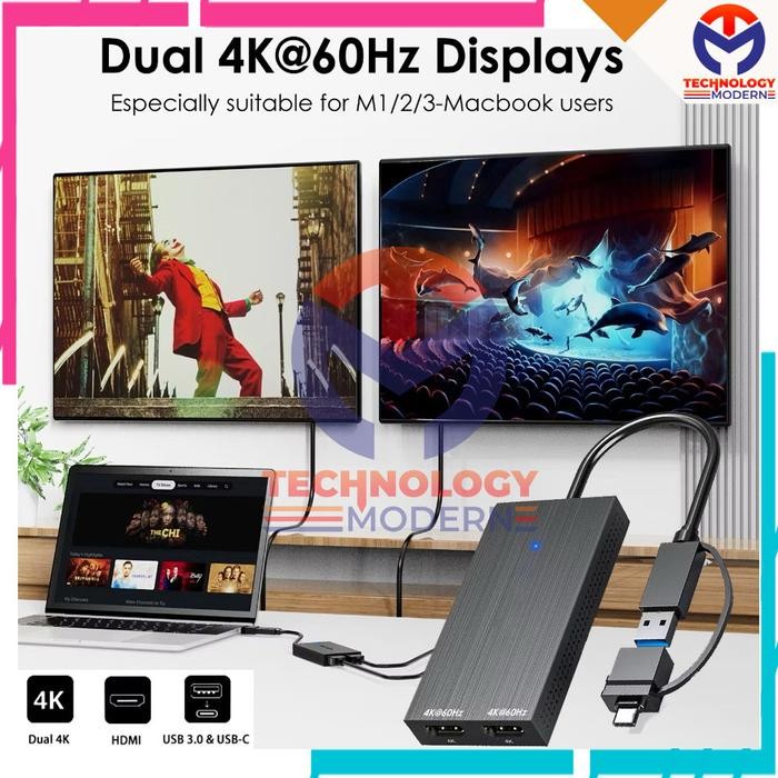 Jual Multiple Monitor USB 3.0 to Dual 4K HDMI Extend Display 2 Monitor ...