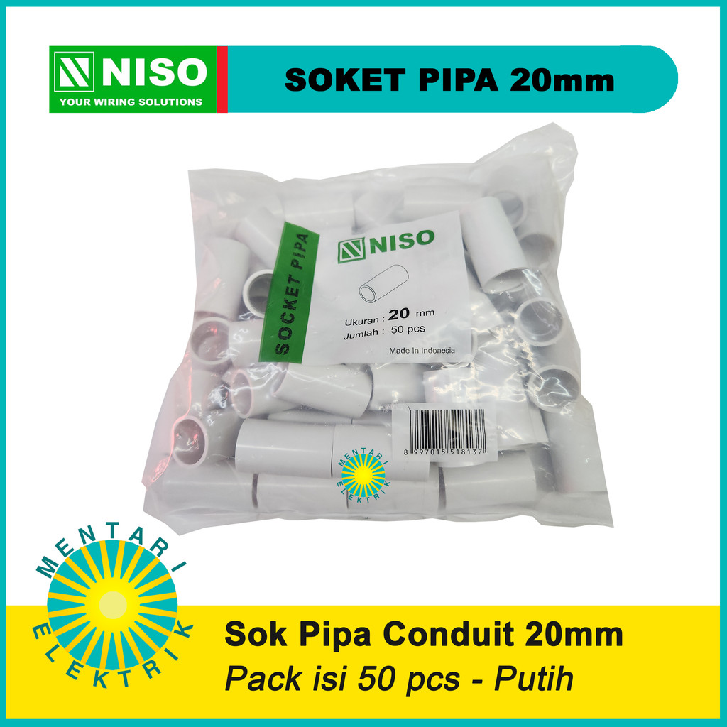 Jual Sok Socket Pipa Conduit Niso 20mm Pak 50pcs | Shopee Indonesia