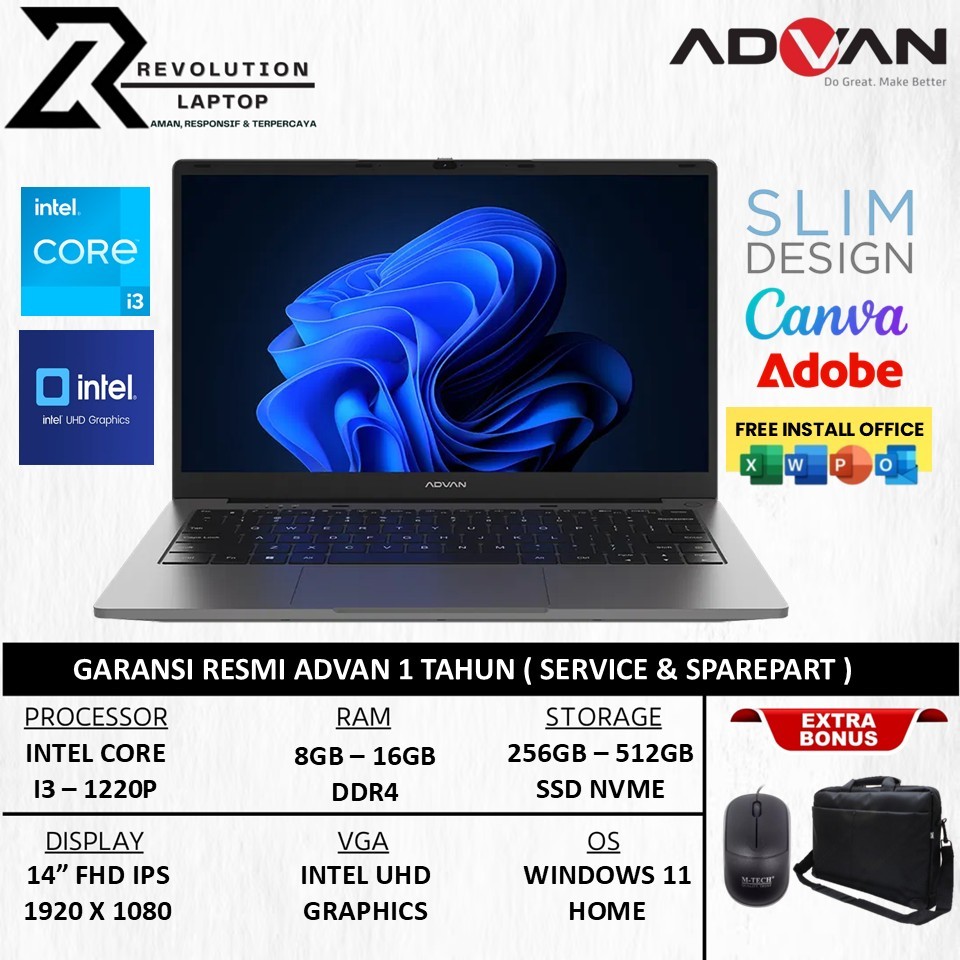 Jual Advan Workpro Lite 14 Intel Core i3 1220P Ram 16GB 1TB SSD FHD ...