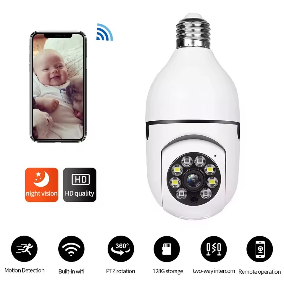 Jual E27 Surveillance Camera Full Color Night Vision Automatic Human ...
