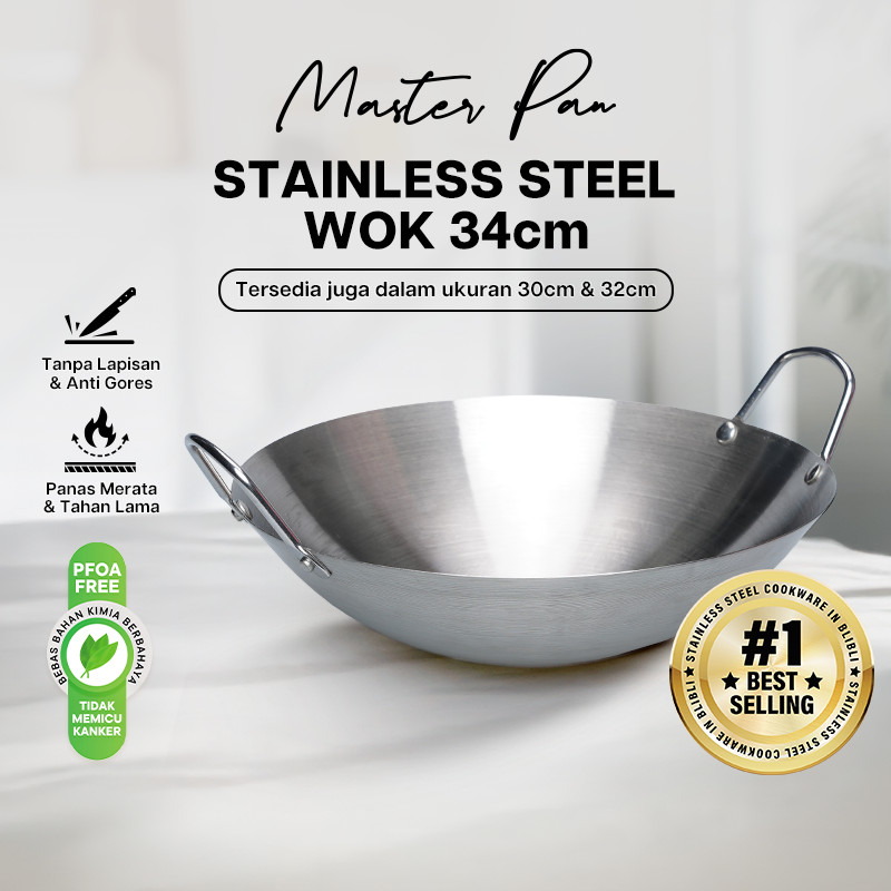 Jual Master Pan Wok Stainless Steel Wajan Tebal Kuali Besar 34cm Food ...