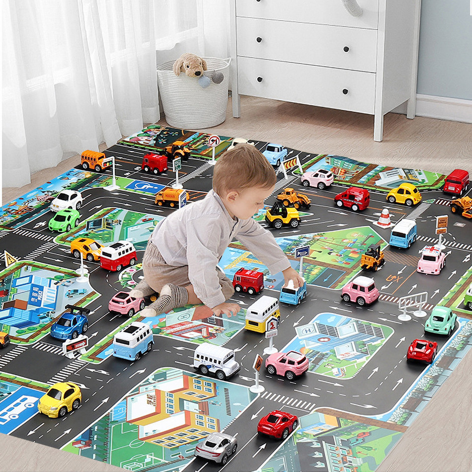 Jual Baby Play Mat Road Map for Kids Cartoon Plastic Thin Traffic Rug ...