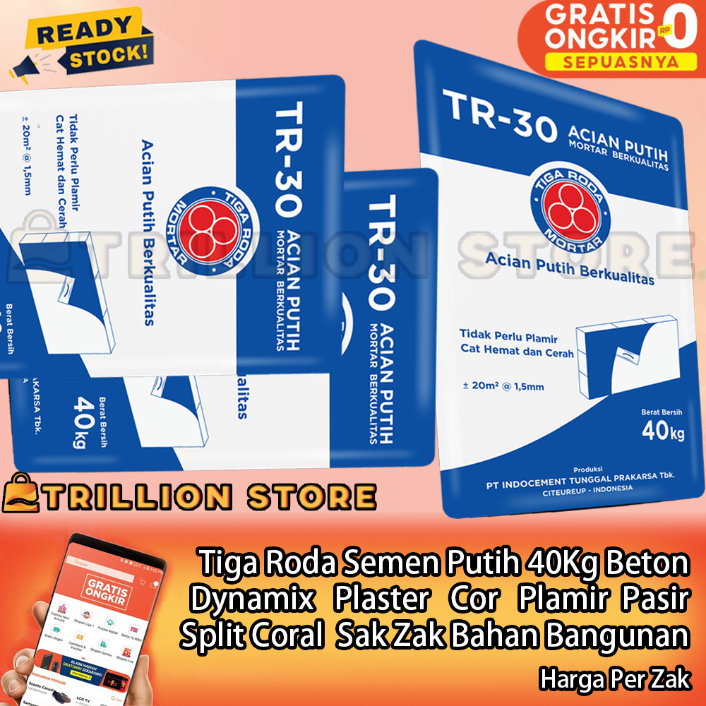 Jual Tiga Roda Semen Putih Acian Mortar TR 30 Cemen White Bahan ...