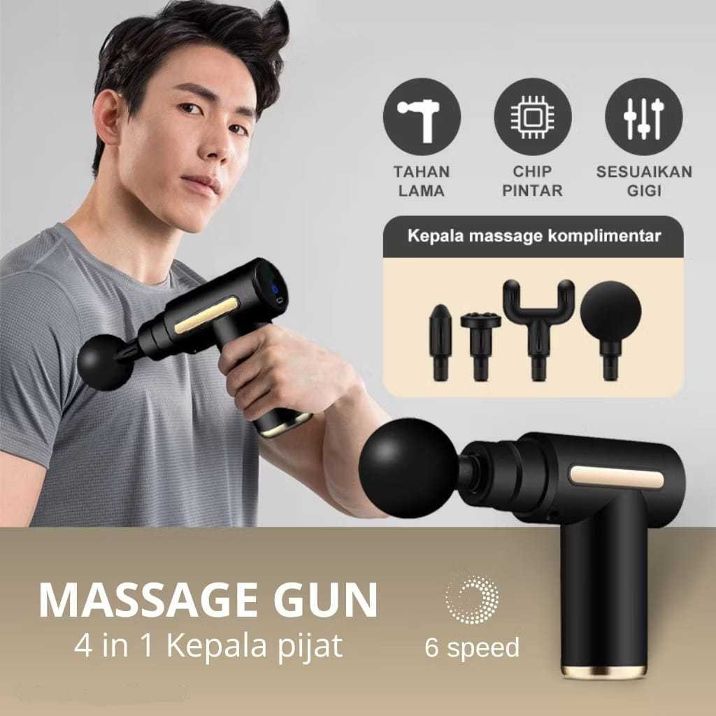 Jual alat pijat elektrik massage gun terapi otot getar portable 4 in 1 ...