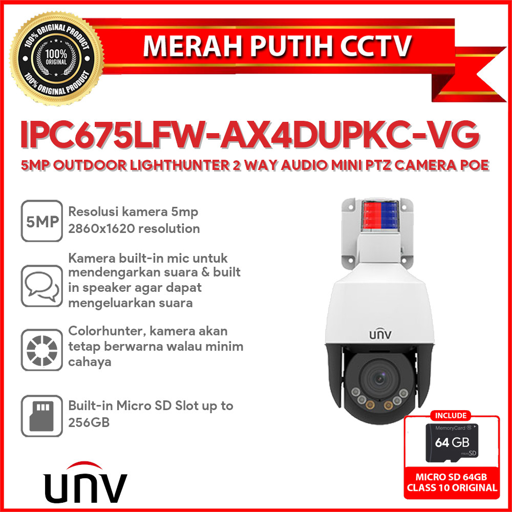 Jual UNV IPC675LFW-AX4DUPKC-VG 5MP OUTDOOR LIGHTHUNTER 2 WAY AUDIO MINI PTZ CAMERA POE FREE ...