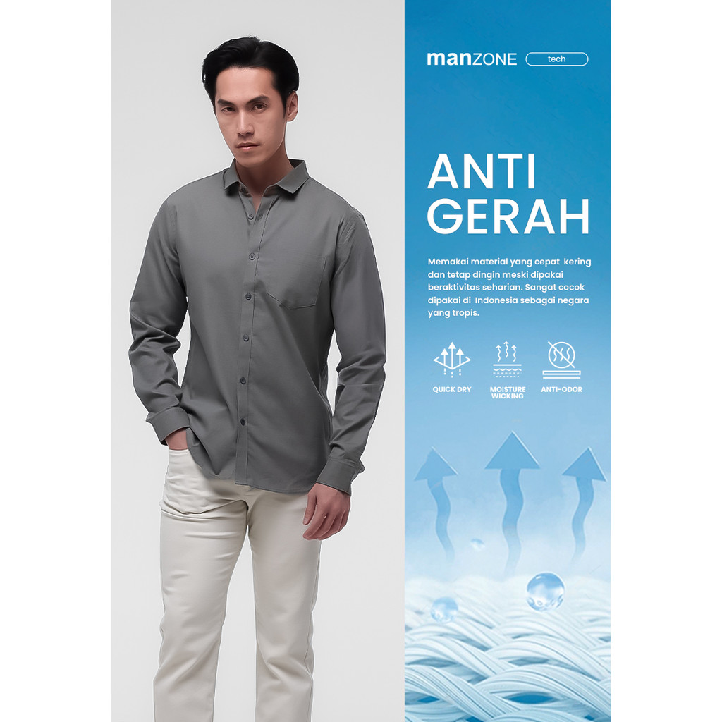 Jual MANZONE - Kemeja Lengan Panjang Pria Jellow Modern Fit - Green ...