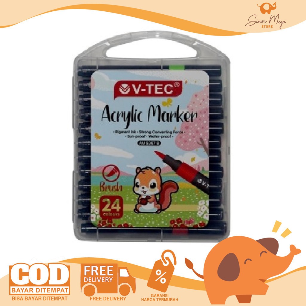 Jual V-TEC Acrylic Marker 24 Color AM 5367 B Trigonal Spidol Brush Pen ...