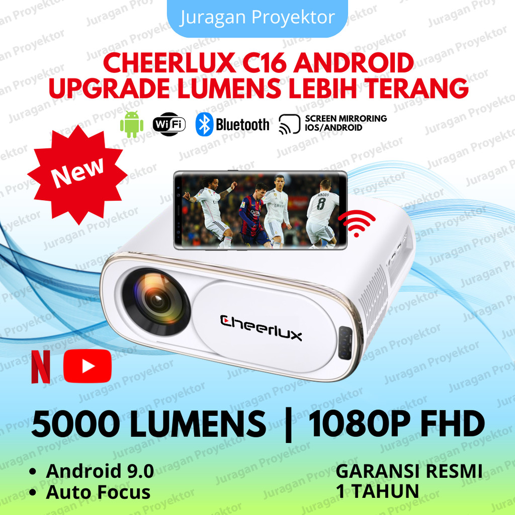 Jual Smart Proyektor Cheerlux C16 Android Wifi 5000 Lumens | Proyektor ...