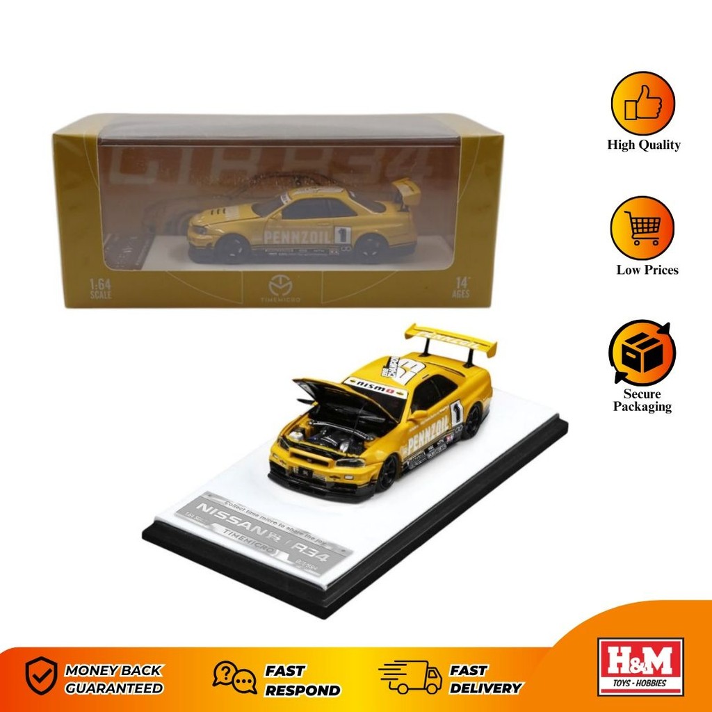 Jual Time Micro 1/64 Nissan R34 GT-R Z-Tune Yellow | Shopee Indonesia