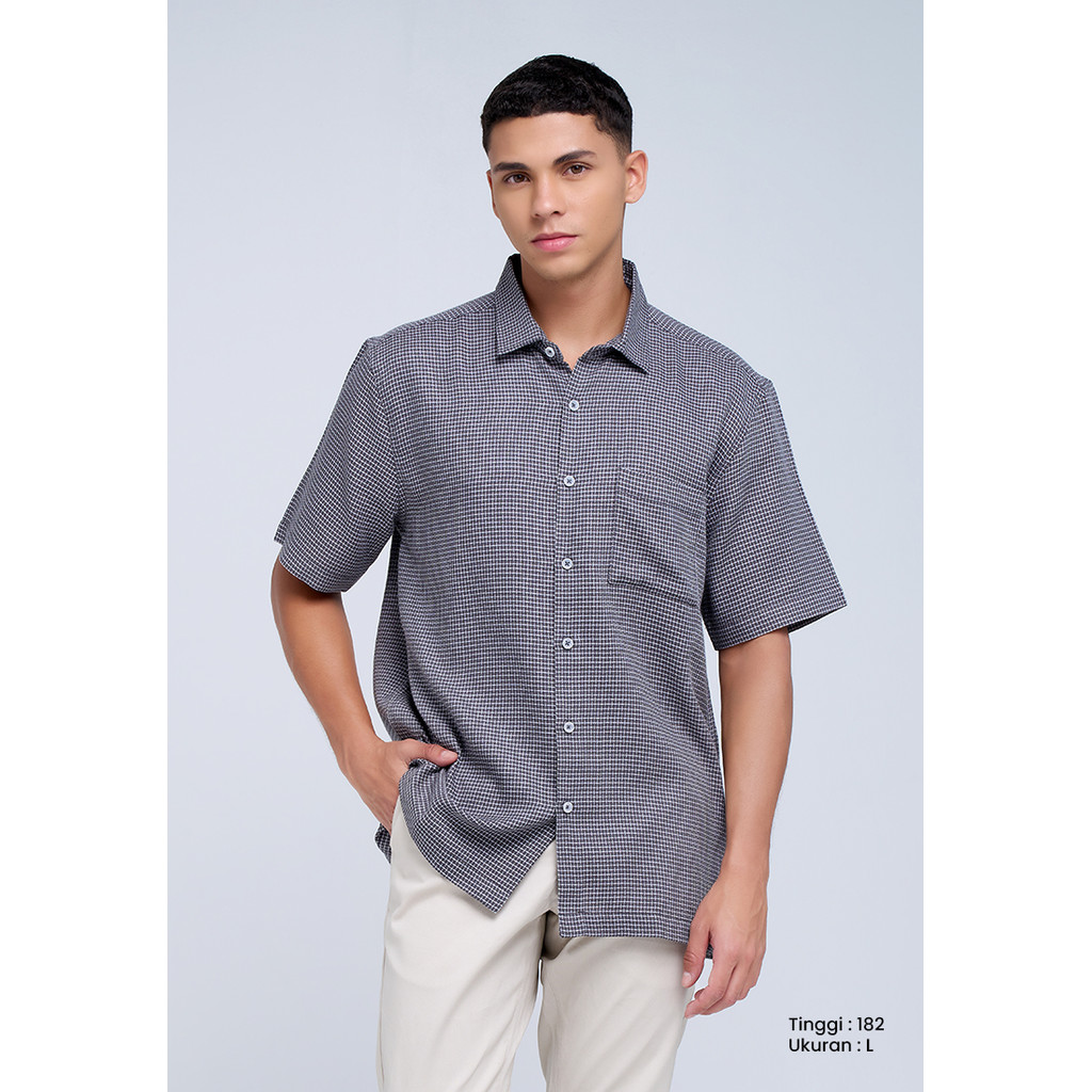 Jual MANZONE - Kemeja Dobby Lengan Pendek Pria Larry Comfort Fit - Grey ...