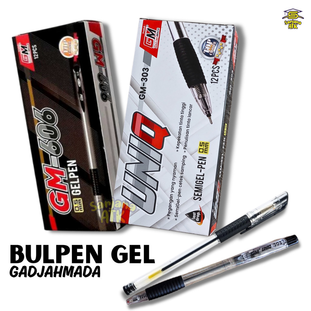 Jual (12pcs) Bulpen Gel / Gel Pen Gadjah Mada AIGOU AG-606 0.5mm Hitam ...