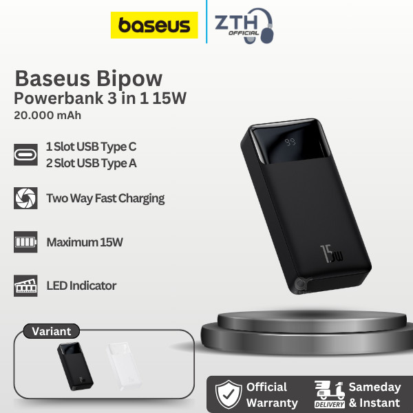 Jual Baseus Powerbank Bipow 20000mAh 20W 15W Digital Display 3 Port USB A/C | Shopee Indonesia