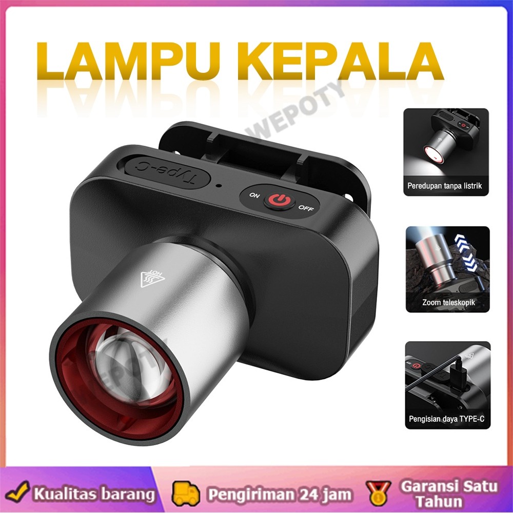 Jual NEW! 800W Senter Kepala Cahaya Super Terang Jarak Jauh Laser Head Lamp Zoom Led ...