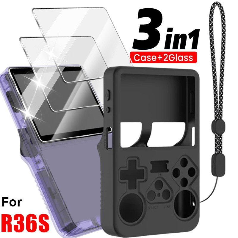 Jual 3 IN 1 Case+Glass for R36S Game Console Soft Silicone Anti-Scratch ...