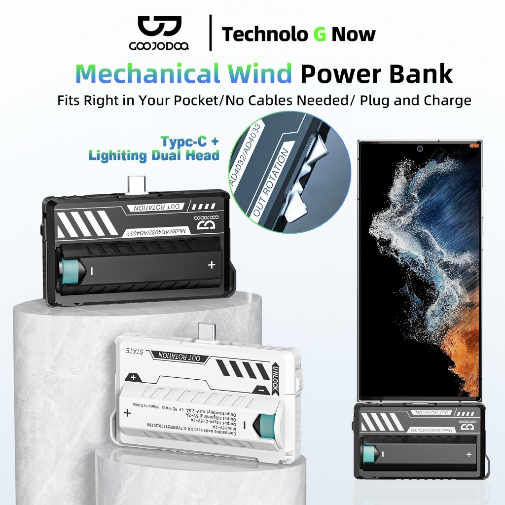 Jual Goojodoq 5000-10000mah Power Bank Typc-C +Lighiting Dual Head Portable Two Batteries Mecha ...