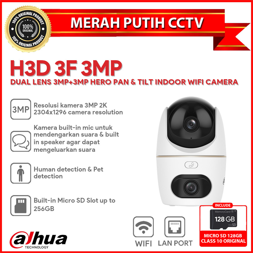 Jual DAHUA H3D 3F 3MP DUAL LENS 3MP+3MP HERO PAN & TILT INDOOR WIFI ...
