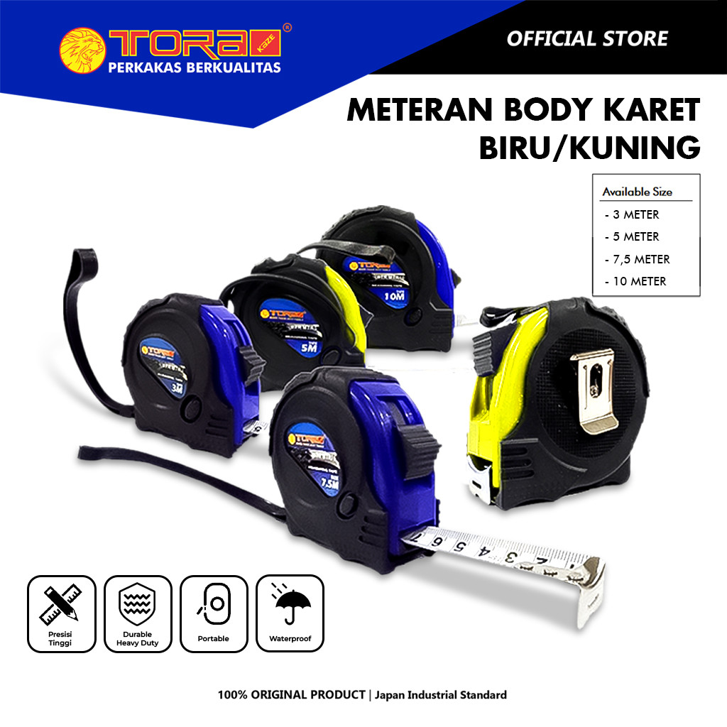 Jual TORA Meteran 3 - 10 Meter Body Karet Biru/Kuning - Meteran Tukang ...