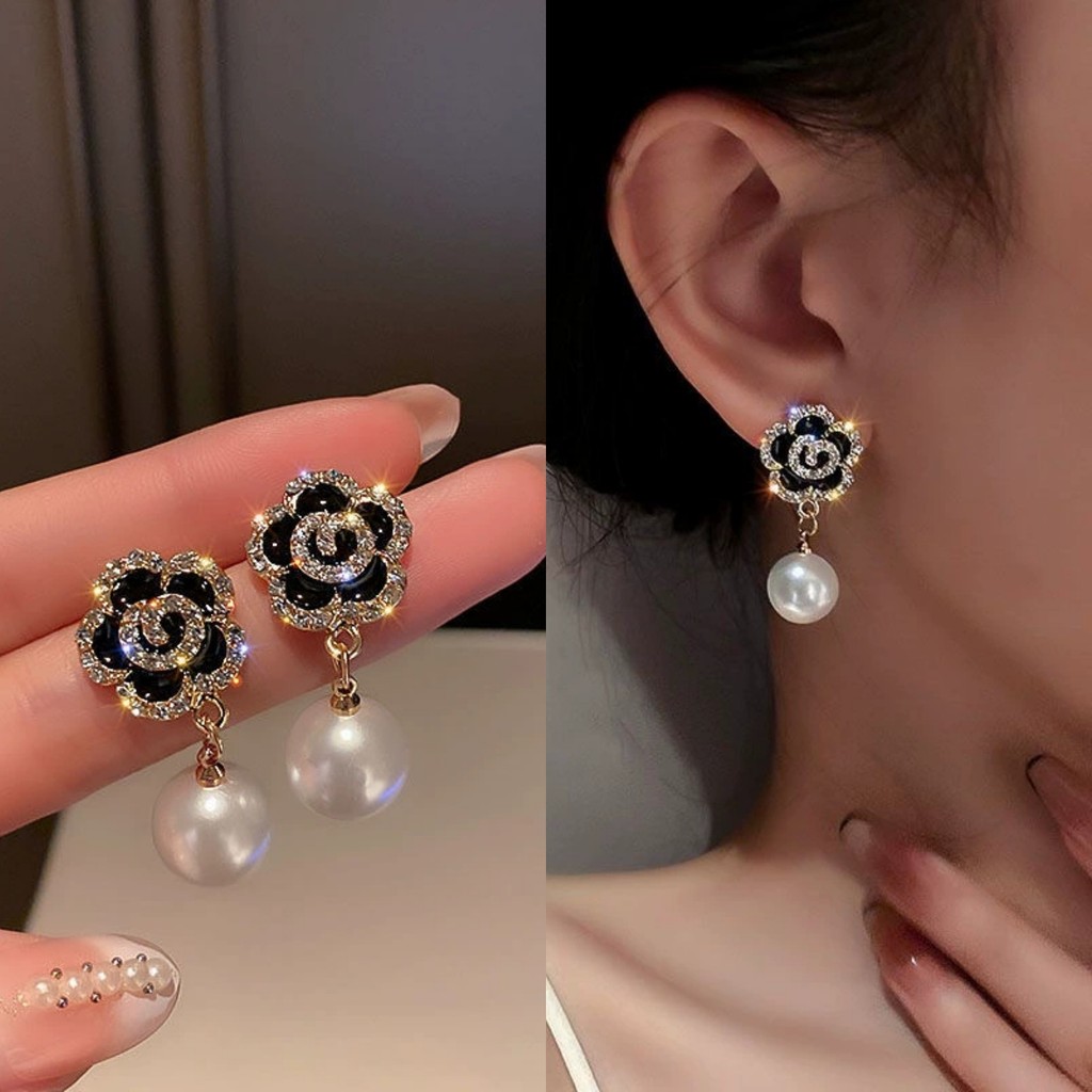 Jual Luckinn Anting-Anting Mawar Hitam Berlian Gaya Korea Anting-Anting ...