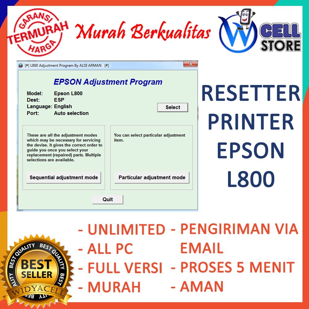 Jual SOFTWARE RESETTER / RESET / RESETER PRINTER EPSON L800 UNLIMITED ...