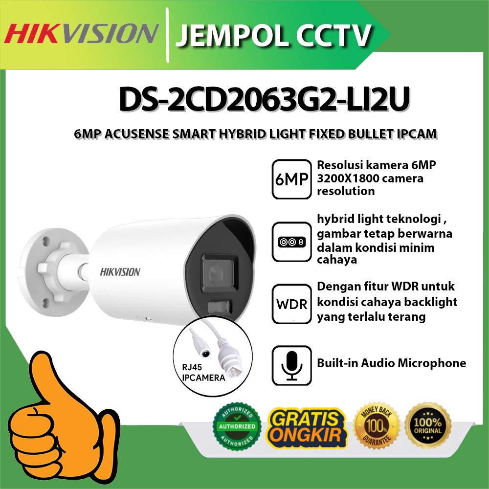 Jual HIKVISION DS-2CD2063G2-LI2U 6MP ACUSENSE SMART HYBRID LIGHT FIXED BULLET IPCAM | Shopee ...