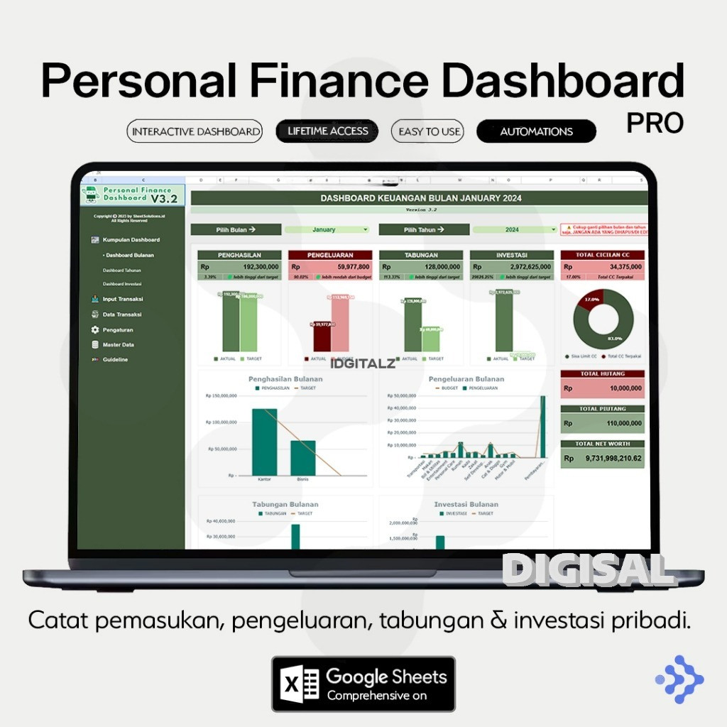 Jual Personal Finance Dashboard Pro - Template Spreadsheet Google Sheet Laporan Keuangan ...