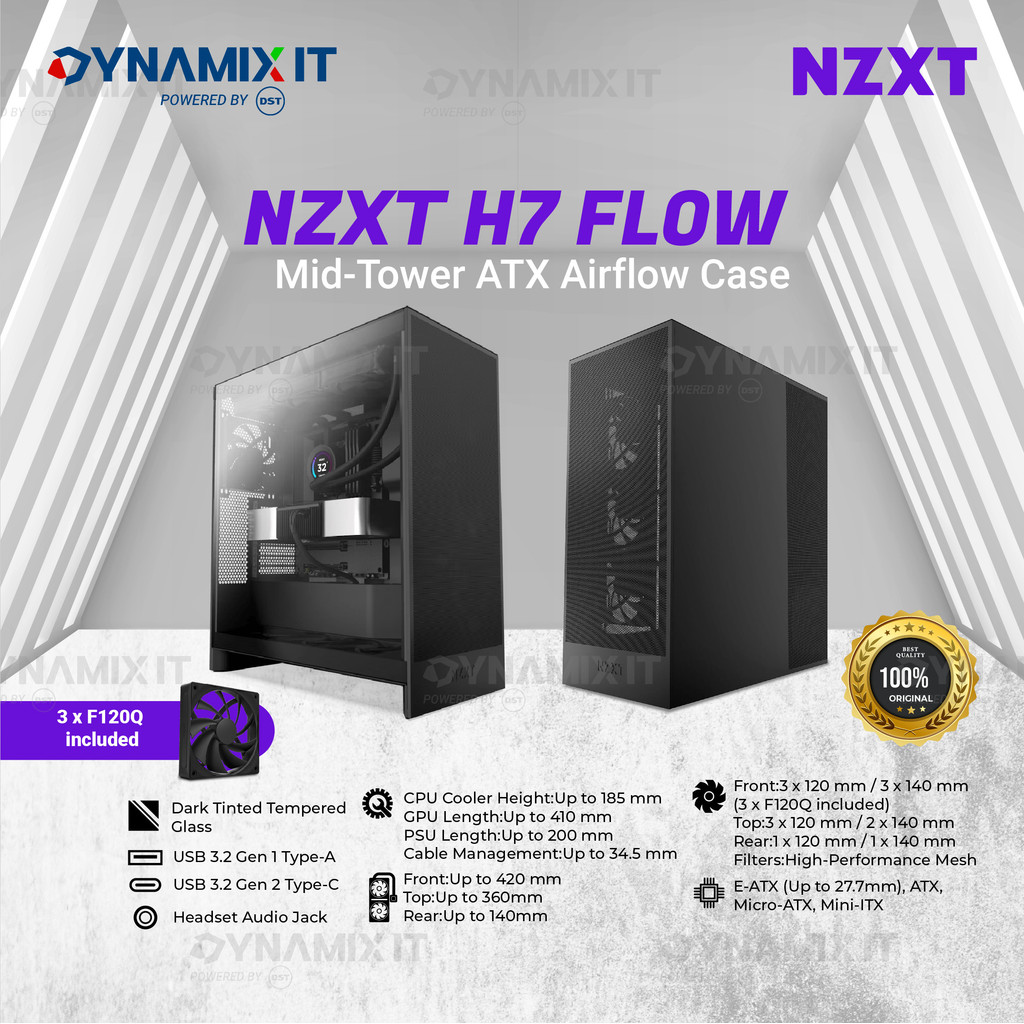 Jual Casing NZXT H7 FLOW Mid Tower ATX Airlfow PC Case - Matte Black ...