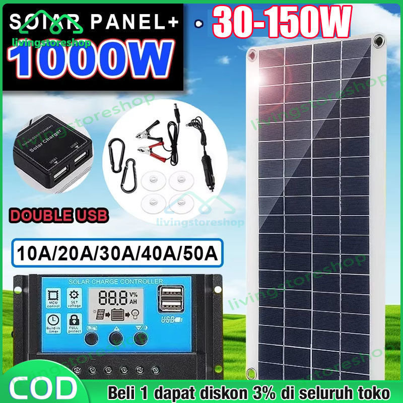 Jual Solar Panel 100W Panel Surya Solar Charge Controller LED Display Solar PWM 12V/24V 10A 20A ...