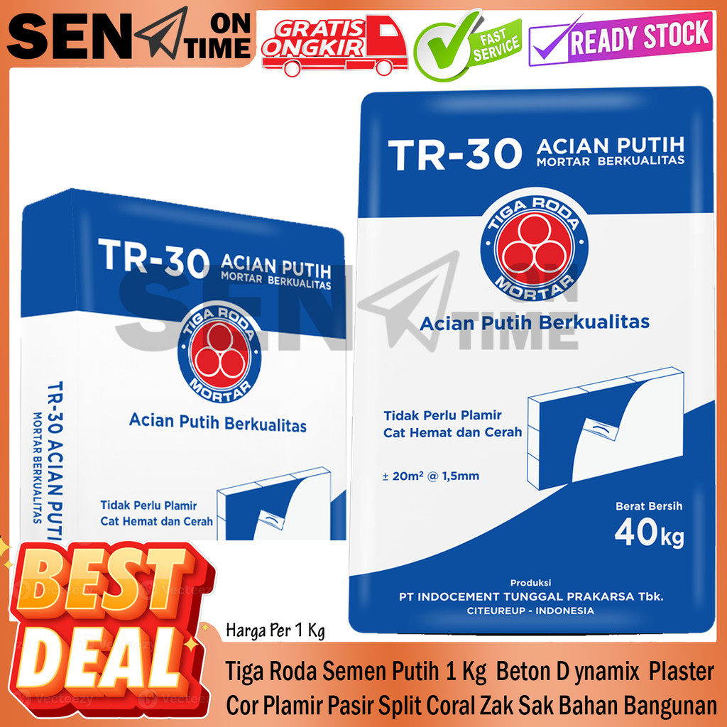 Jual Tiga Roda Semen Putih 1 Kg Kilo Cement Dynamix Baturaja Padang ...