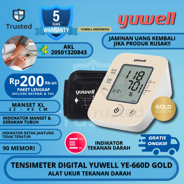 Jual Tensimeter Digital Yuwell YE 660D Gold EditionTensi Digital USB ...