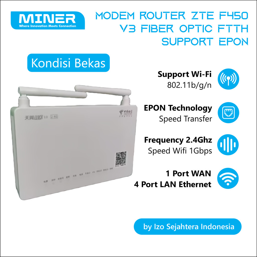 Jual Router Modem ZTE F450 V3 Fiber Optic FTTH Support Epon ONT ONU ...